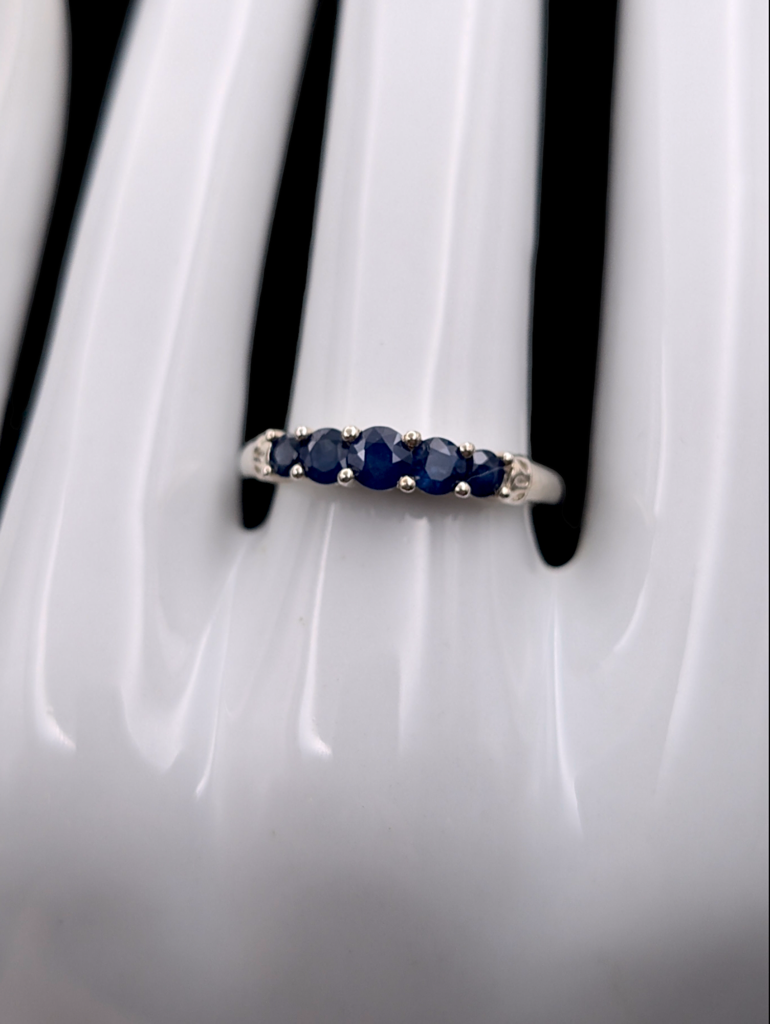 Vintage 5 Stone Earth Mined Royal Blue Sapphire Sterling Silver Ring ...