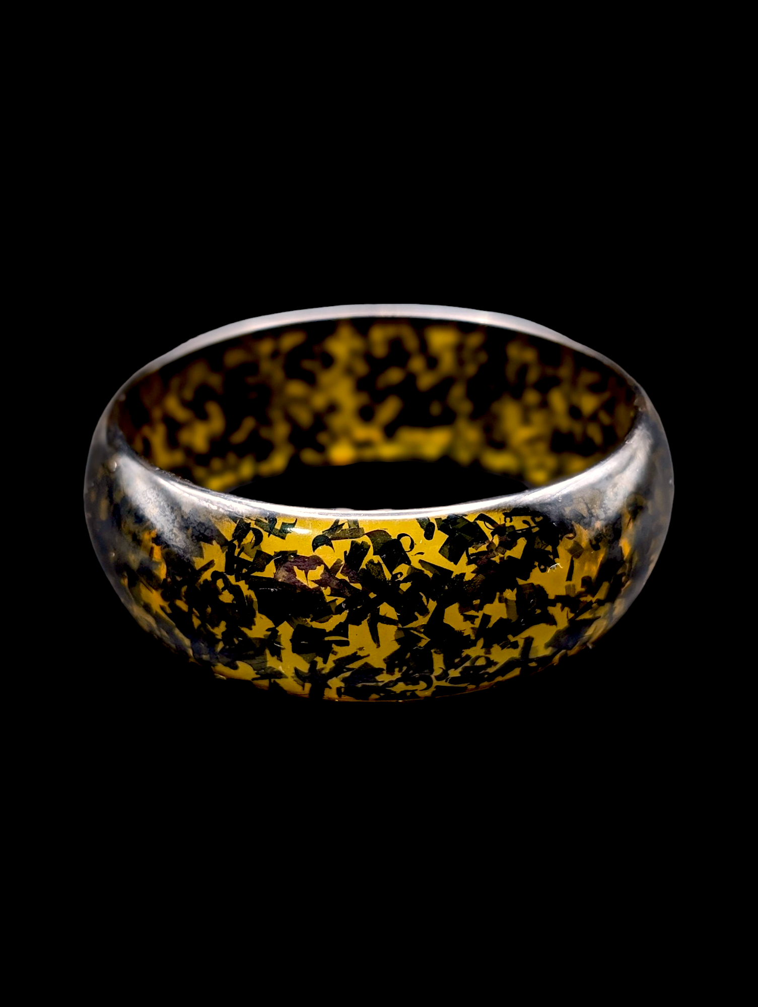 1950s - 1970s Mid-Century Modern Lucite Amber and Black Speckled Bangl ...