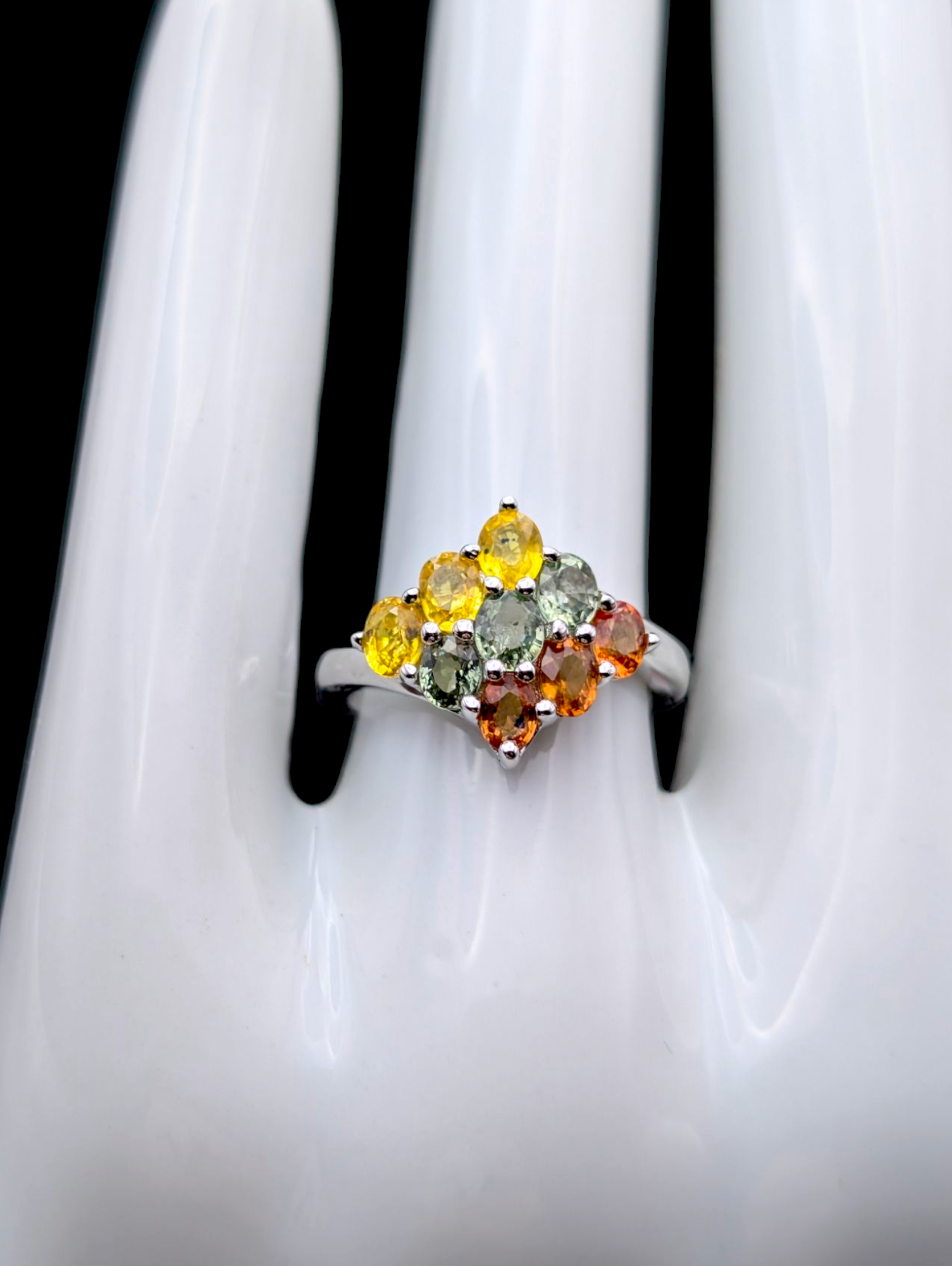 Vintage Tri-Color Genuine Fancy Sapphire Sterling Silver Cluster Ring ...