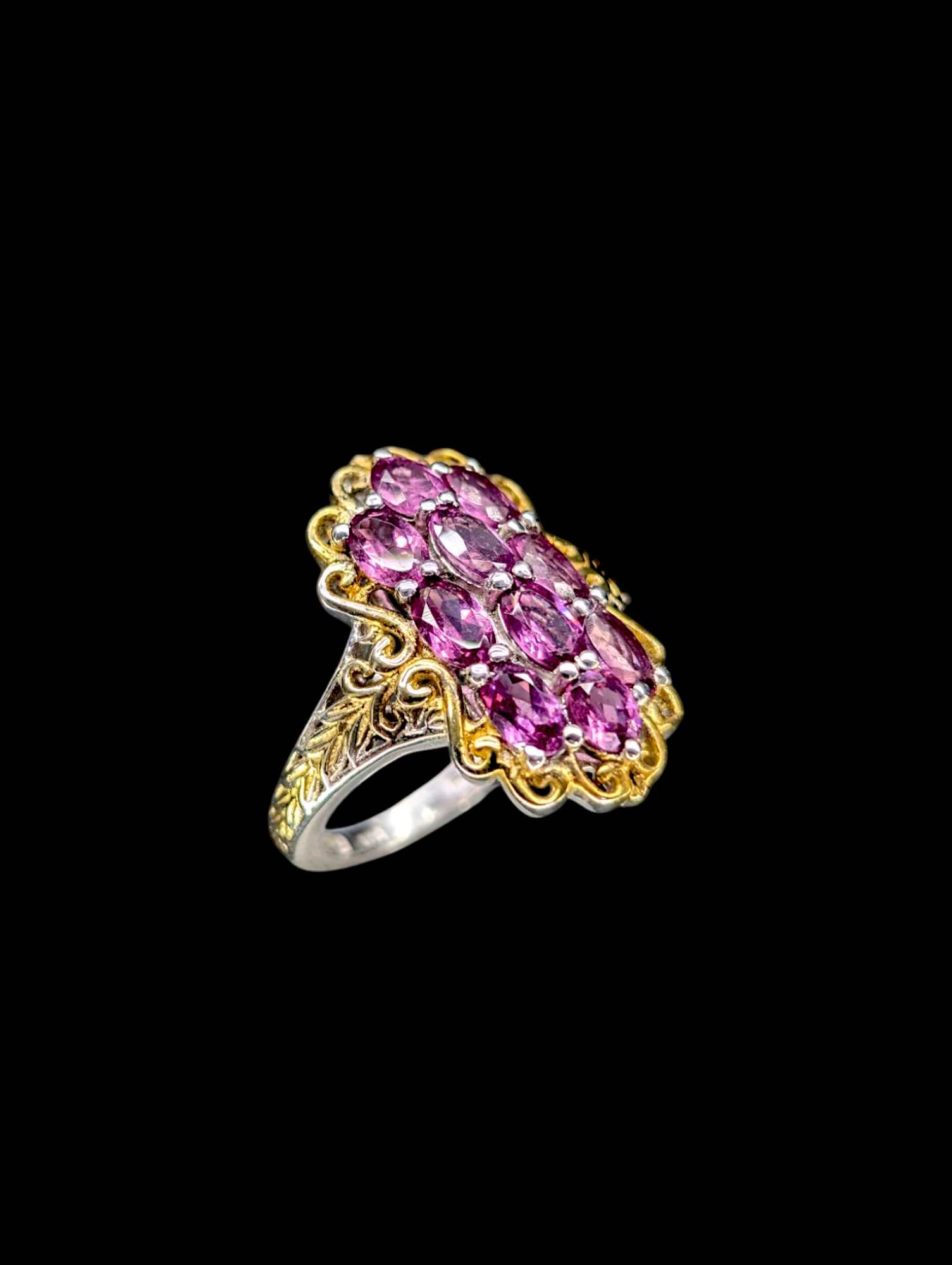 Vintage 3.5 Carat Genuine Amethyst Cluster 14k Yellow Gold Filigree an ...