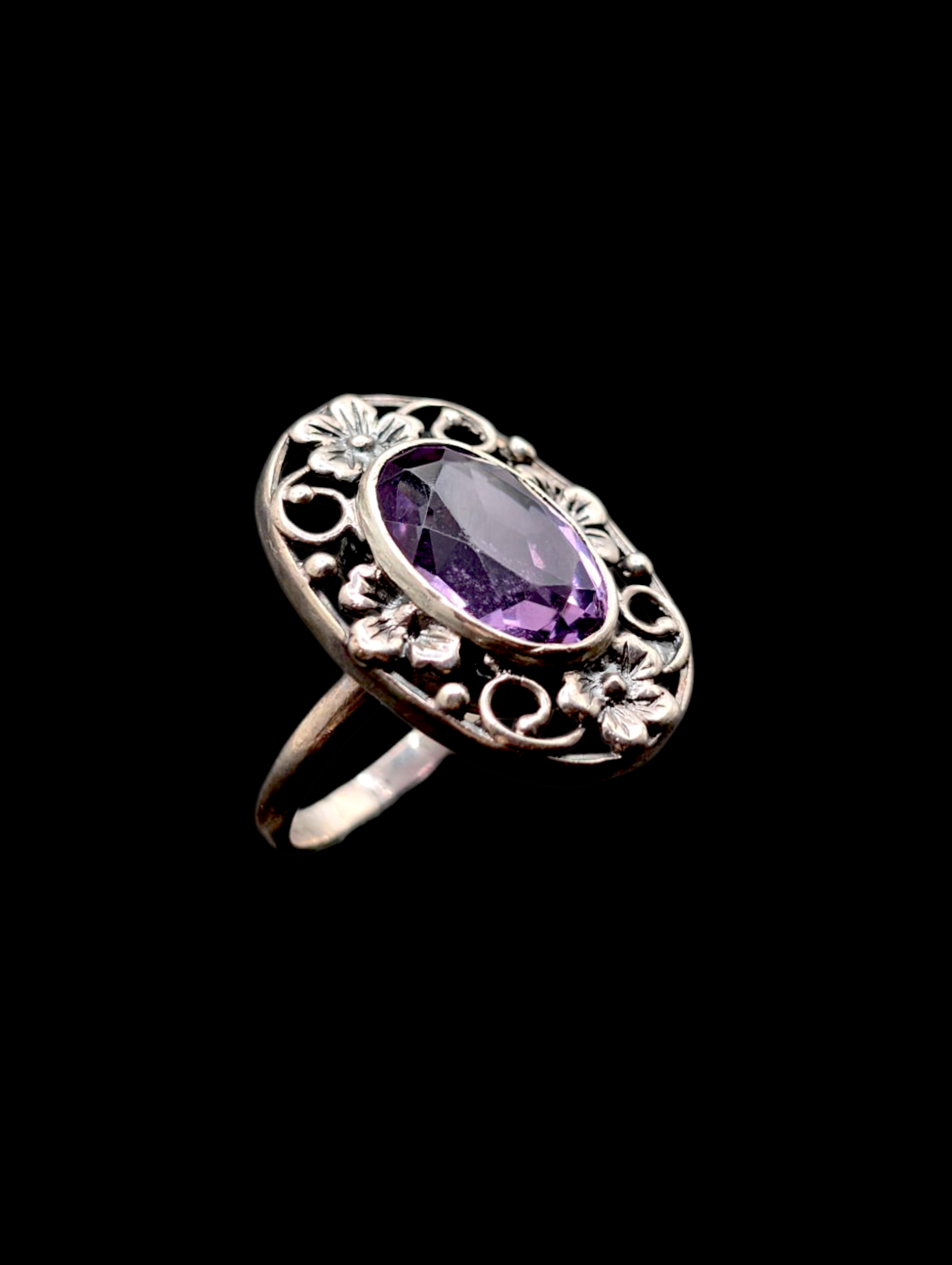1920s - 1930s Arts & Crafts 8+ Carat Genuine Amethyst Flower Filigree ...